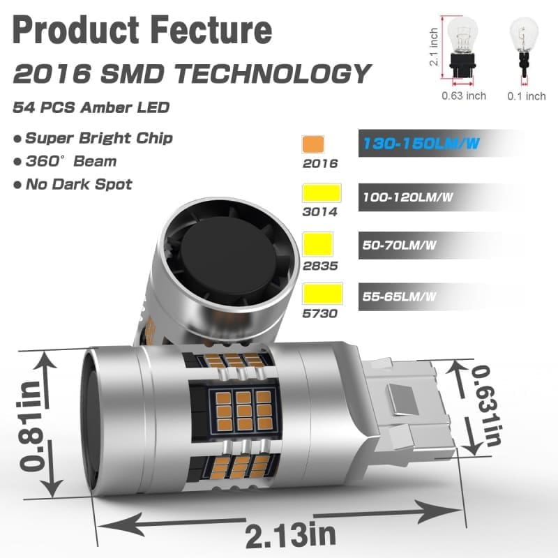 LED Front Turn Signal Bulbs W/ Built in Resistor No hyperflash (PAIR ...